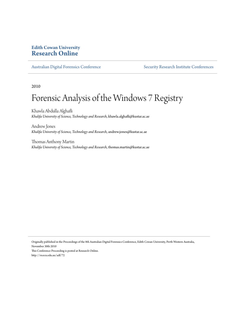 Forensic Analysis of The Windows 7 Registry | PDF | Windows Registry ...