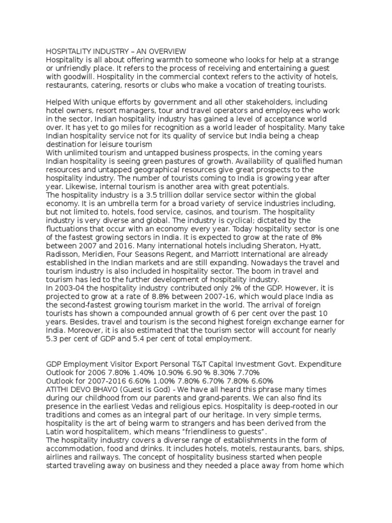 HOSPITALITY INDUSTRY.docx | Tourism | Hotel