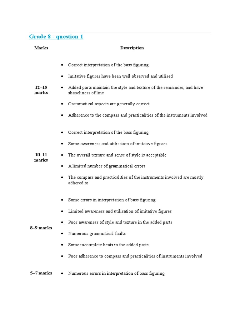 Grade 8 - Question 1: Marks Description | PDF | Music Theory | Musical ...