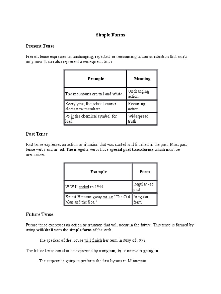 Simple Forms Present Tense: Example Meaning | Download Free PDF ...