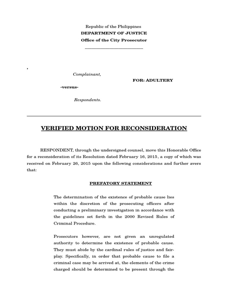 VERIFIED Motion For Reconsideration | PDF | Affidavit | Notary Public