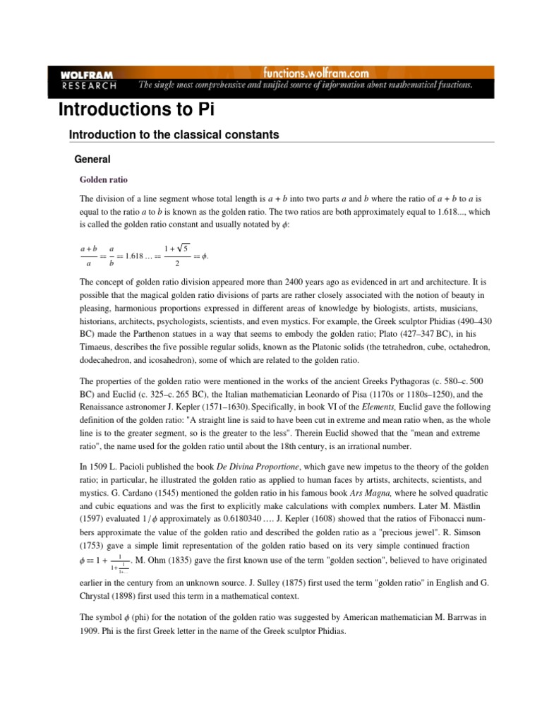 Introductions To Pi: Introduction To The Classical Constants | PDF ...