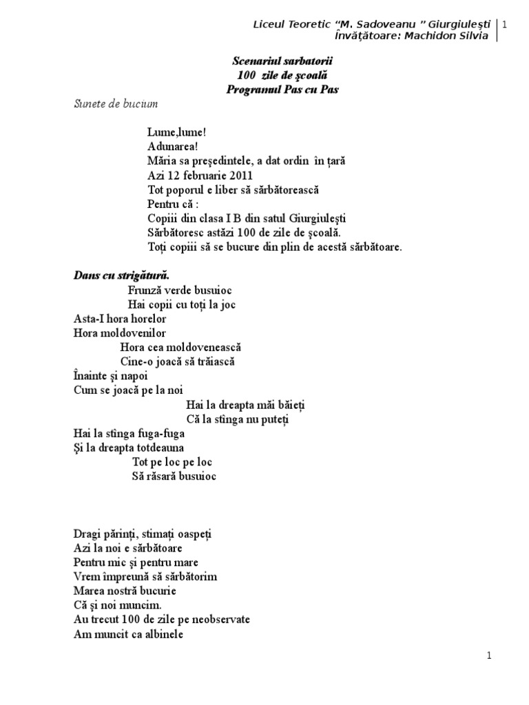 Scenariu 100 Zile | PDF