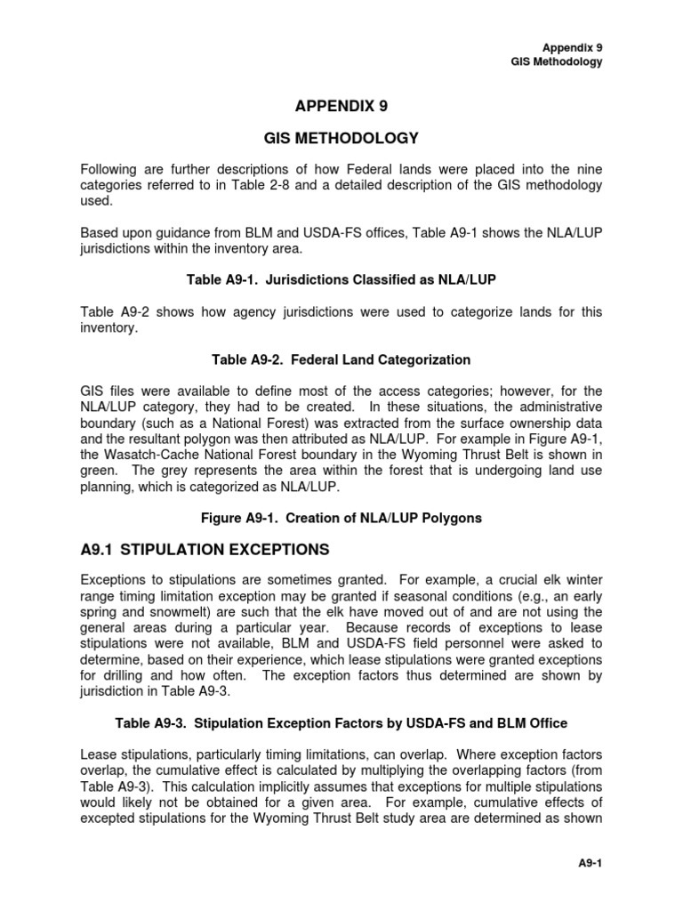 Appendix 9 Gis Methodology: Table A9-1. Jurisdictions Classified As NLA ...