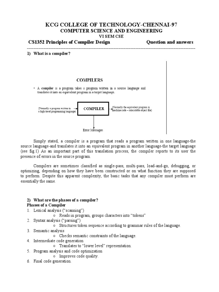 Compiler Notes 1 | PDF | Parsing | Compiler