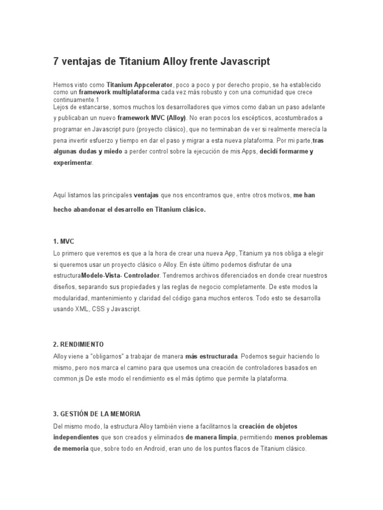 7 Ventajas de Titanium Alloy Frente Javascript | PDF | Script Java ...