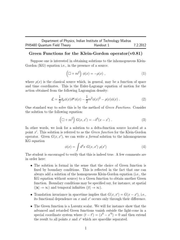 Green Functions For The Klein-Gordon Operator (v0.81) | PDF | Green's ...