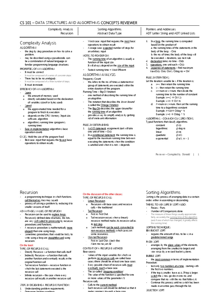 Complexity Analysis: Cs 101 - Data Structures and Algorithms Concepts Reviewer | PDF | Pointer ...