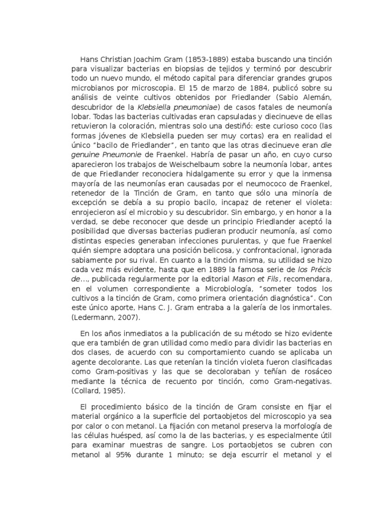 Hans Christian Joachim Gram | PDF | Bacterias Gram Positivas | Tinción