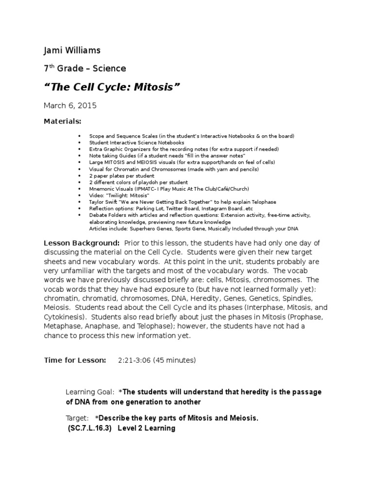 Mitosis: Engaging 7th Grade Lesson Plan | PDF | Mitosis | Meiosis