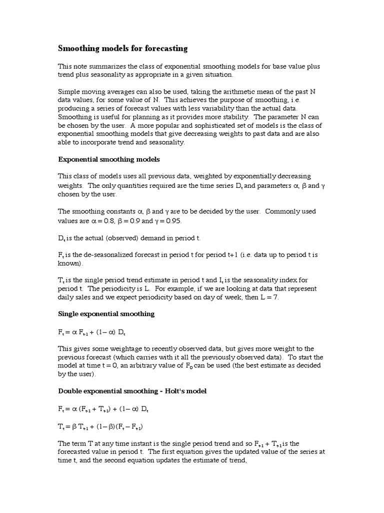 Smoothing Models For Forecasting | PDF | Forecasting | Data Analysis