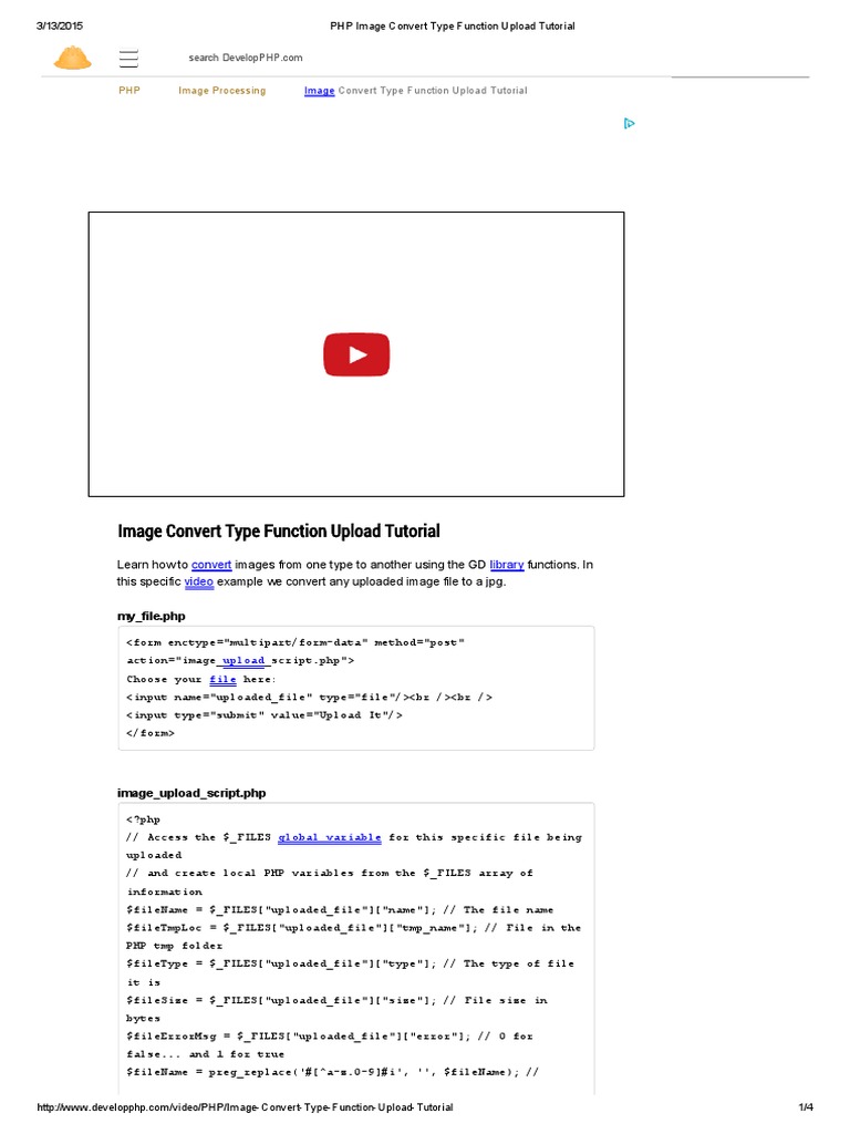 Php Image Convert Type Function Upload Tutorial Pdf Pdf Computer 2307