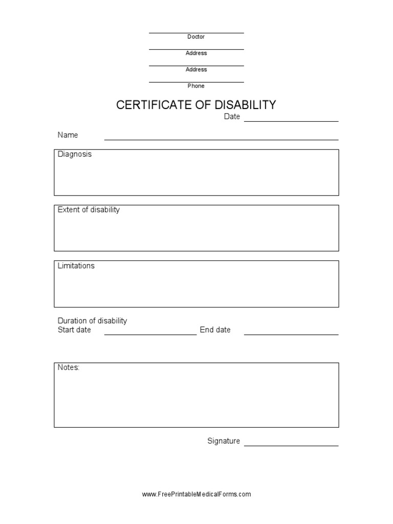 Certificate of Disability Form | PDF | Disability