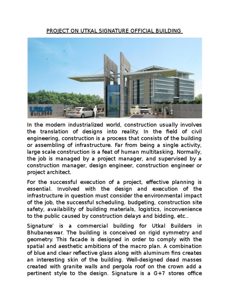 Project On Utkal Signature Official Building | PDF | Concrete | Industries