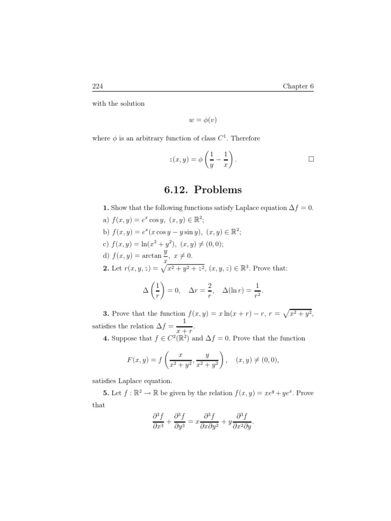6.12. Problems: 1. Show that the following functions satisfy Laplace equation Δf = 0 | PDF ...