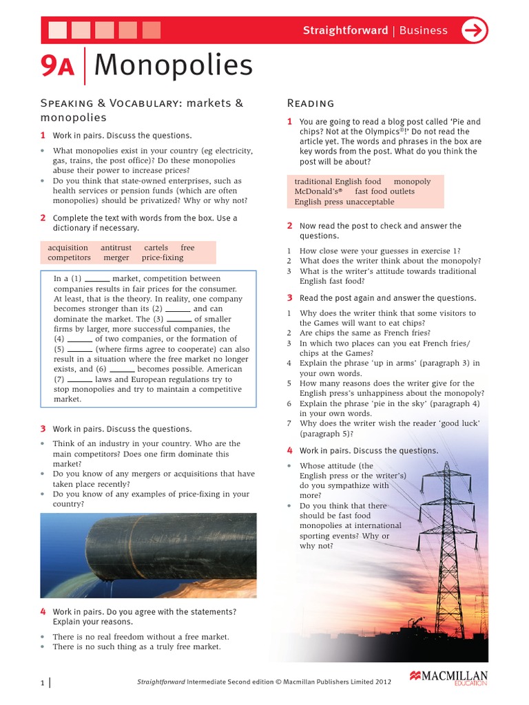 Monopolies: Speaking & Vocabulary: Markets & Monopolies Reading | PDF ...