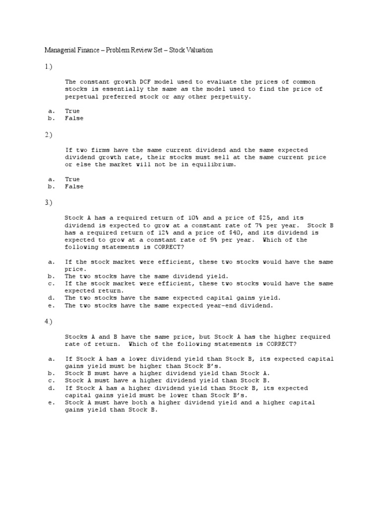 Problem Stock Valuation | PDF | Yield (Finance) | Stocks