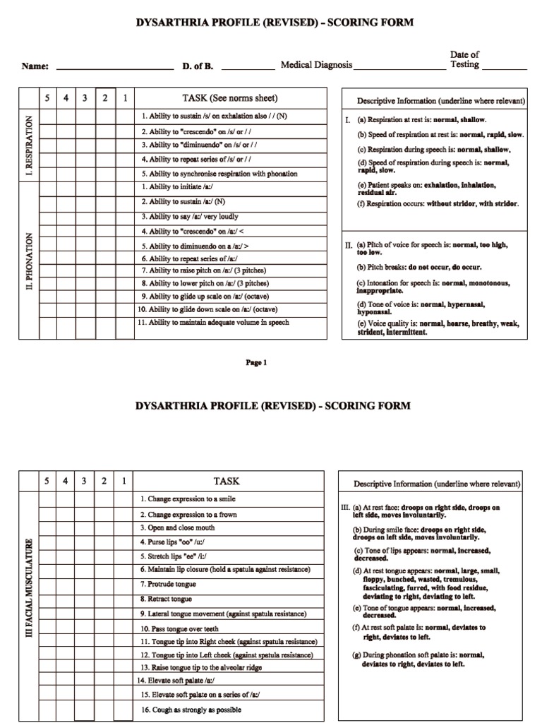 Dysarthria Profile | PDF