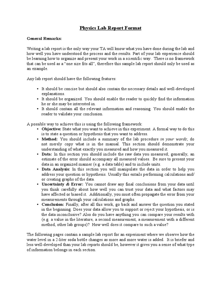 Physics Lab Report Format: General Remarks | Experiment | Methodology