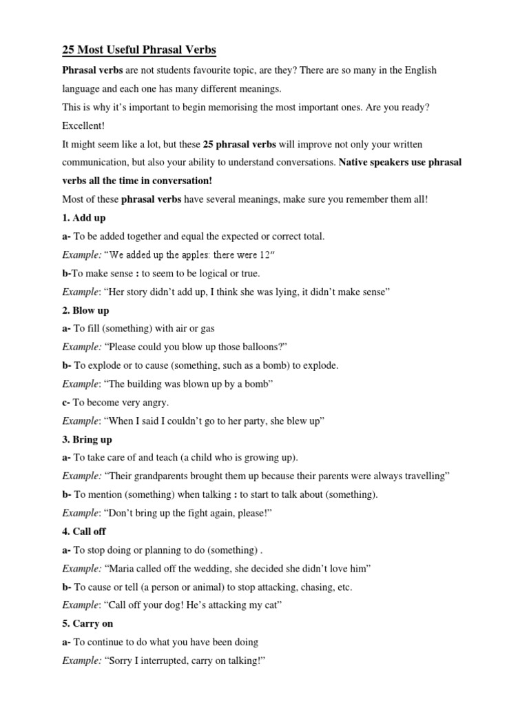 25 Essential Phrasal Verbs Explained | PDF