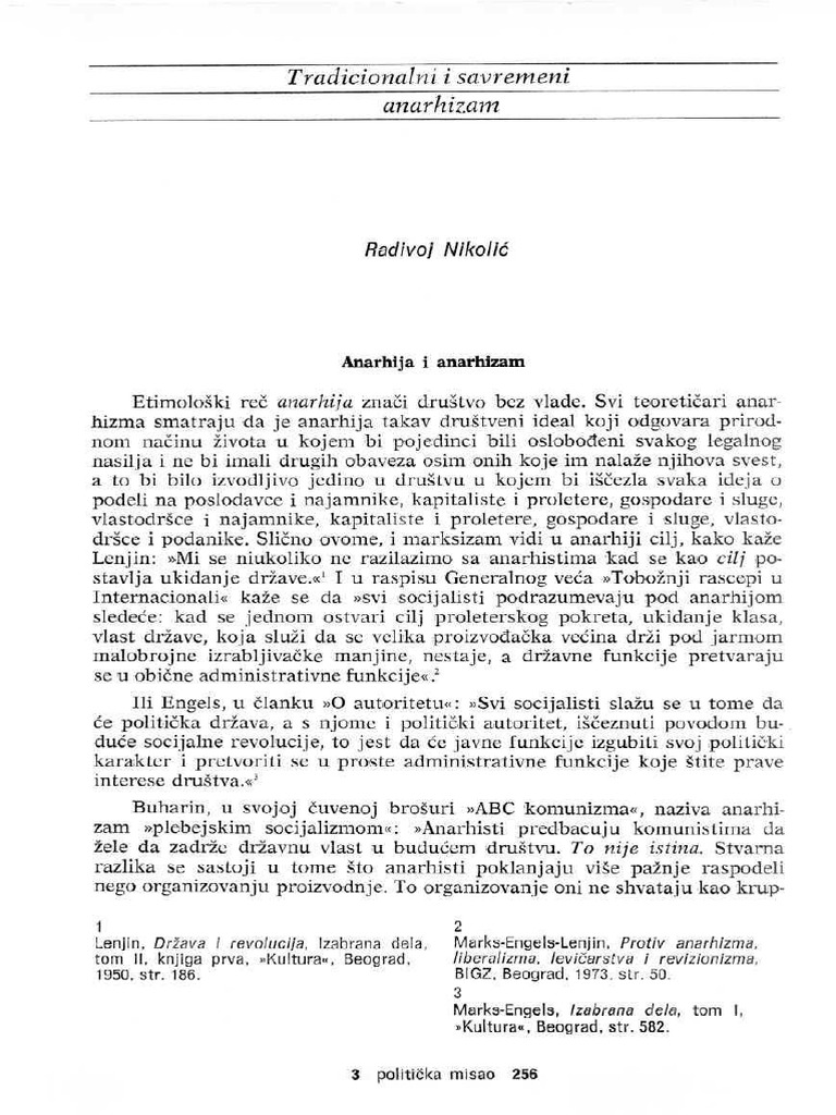 Radivoj Nikolić-Anarhija I Anarhizam | PDF