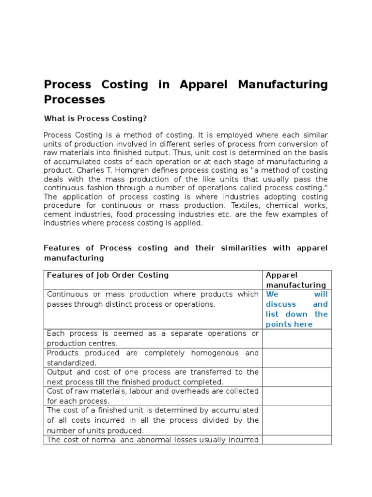 Apparel Manufacturing Processes | PDF | Mass Production | Cost