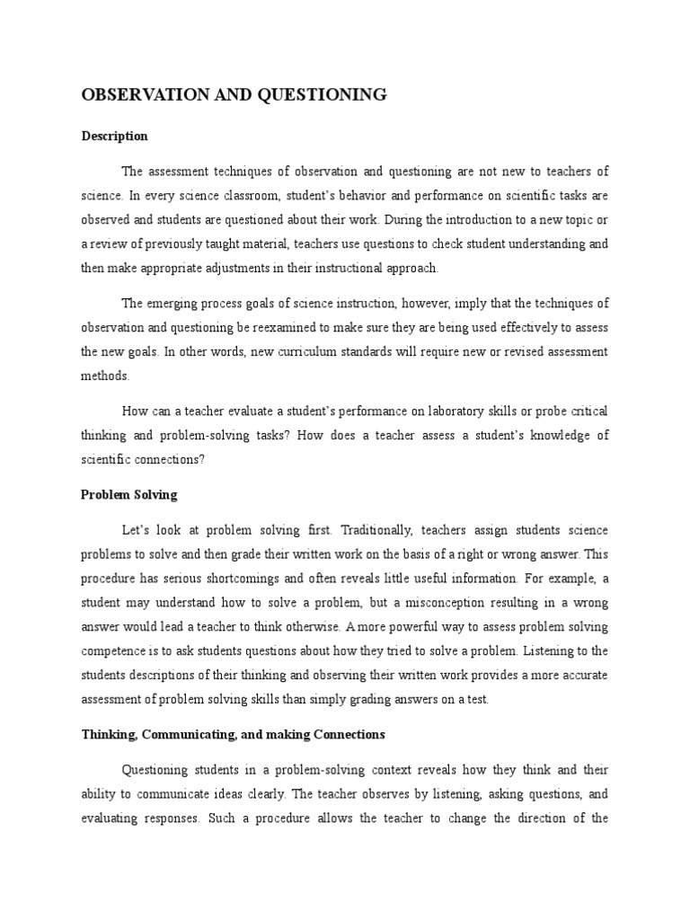 Observation and Questioning | PDF | Educational Assessment | Observation