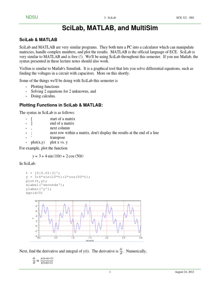 Introduction to Using SciLab, MATLAB, and MultiSim for Circuit Analysis, Simulation, and ...