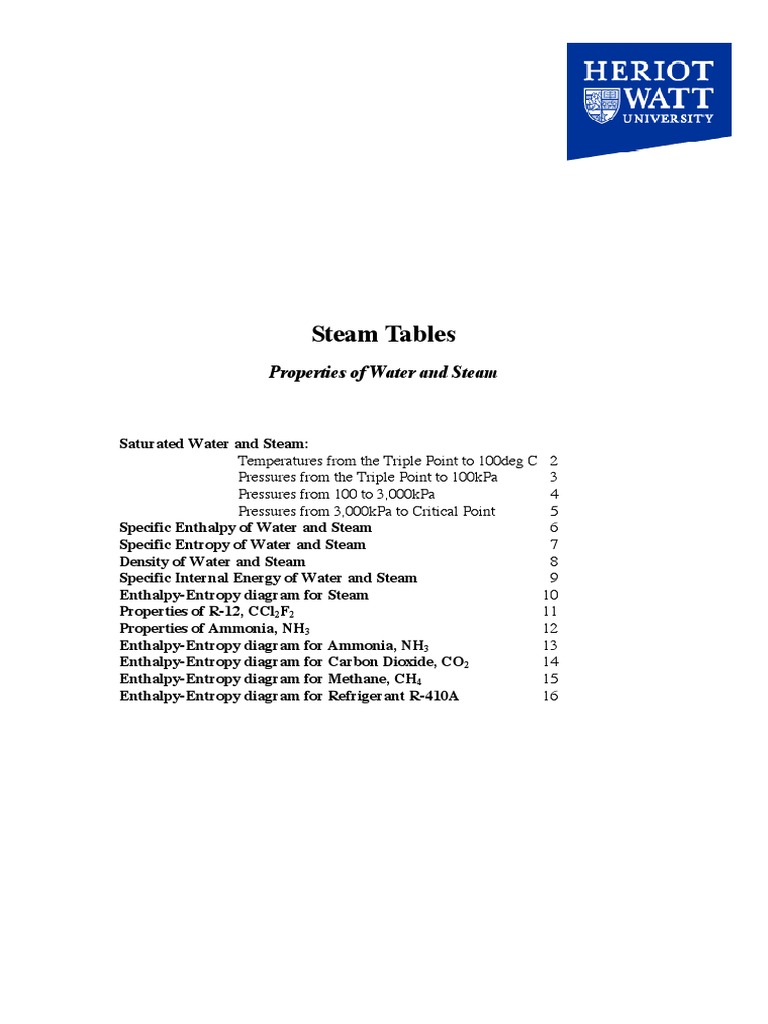 Steam Tables: Properties of Water and Steam | PDF | Enthalpy | Steam