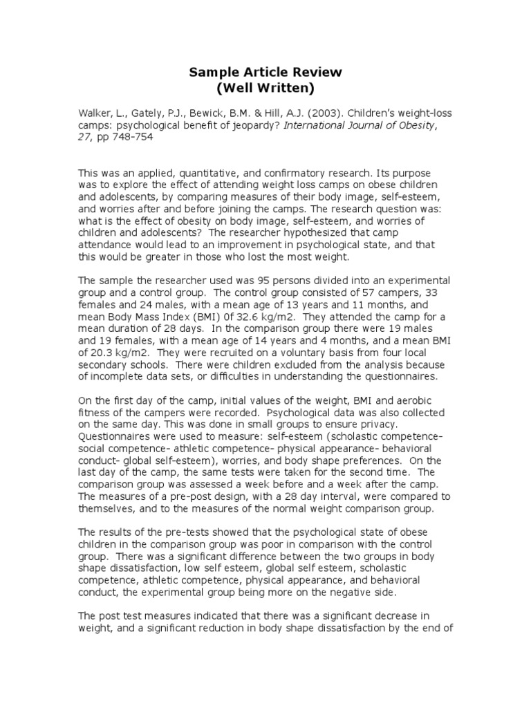 Well-Written Article Review | PDF | Obesity | Body Mass Index