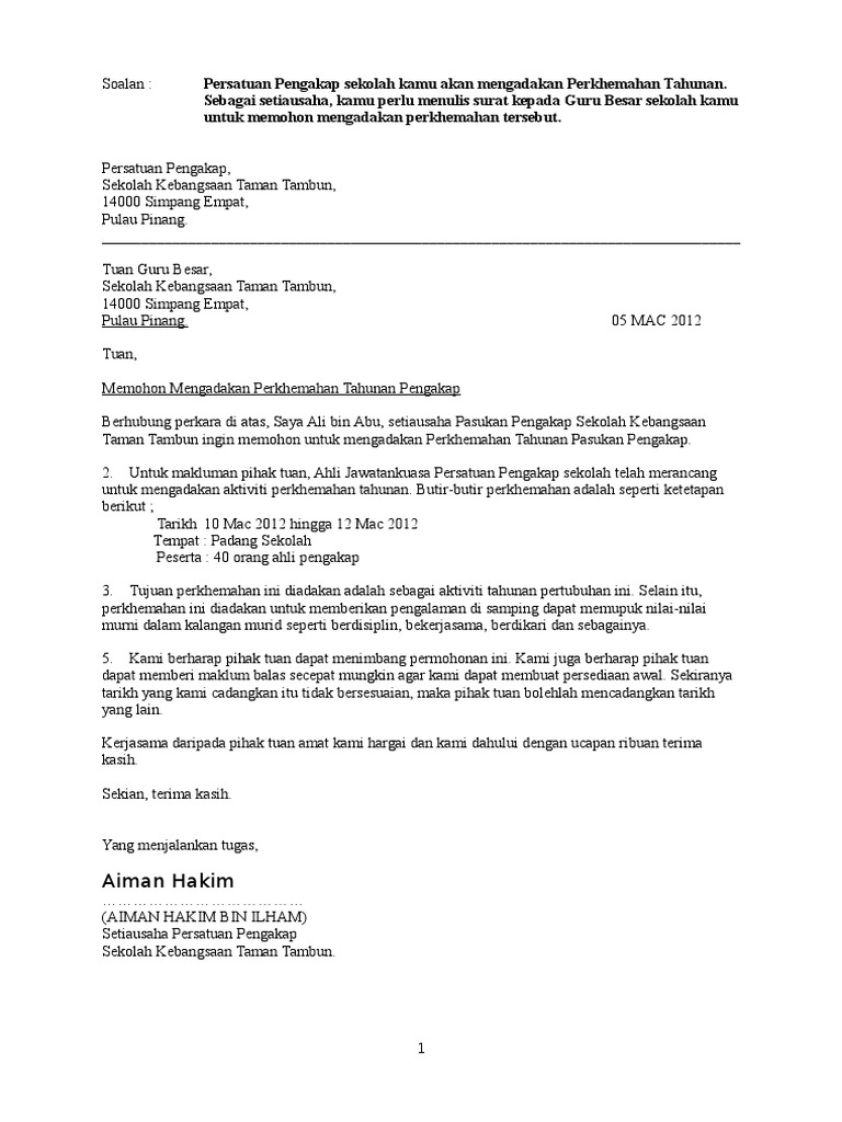 Contoh Karangan Surat Rasmi | PDF