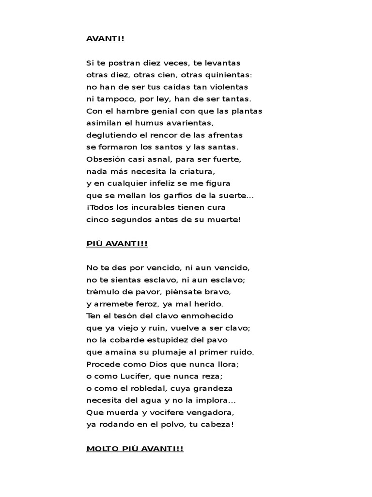 Poemas de Almafuerte: Avanti | PDF