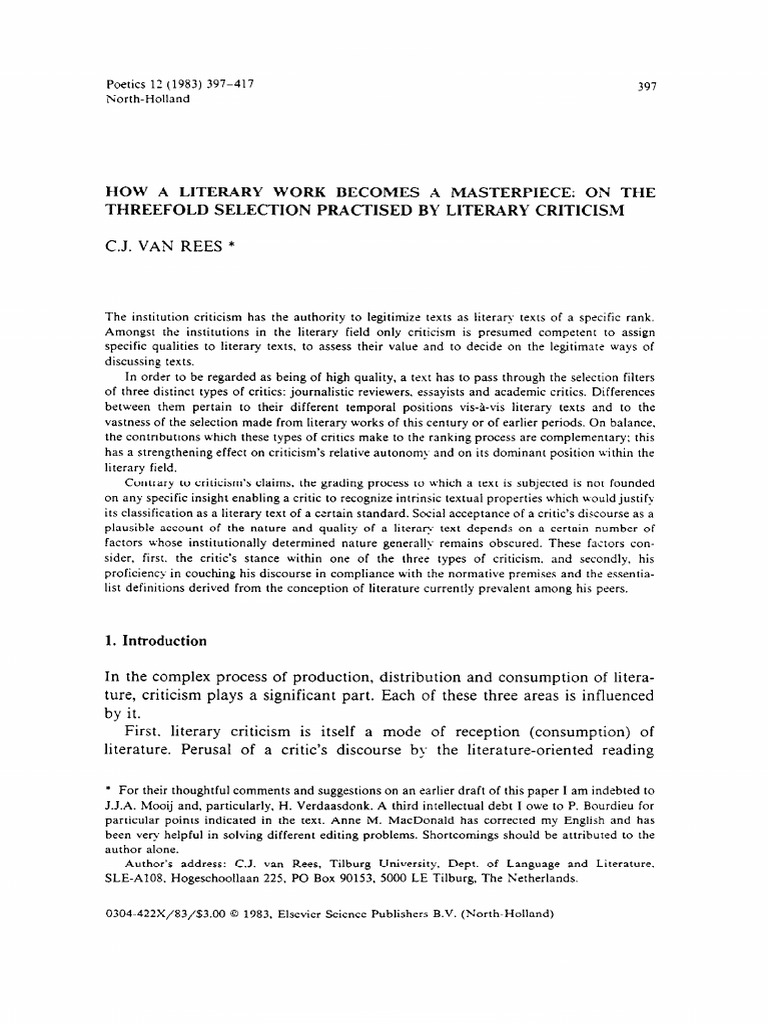 How A Literary Work Becomes A Masterpiece: On The Threefold Selection ...