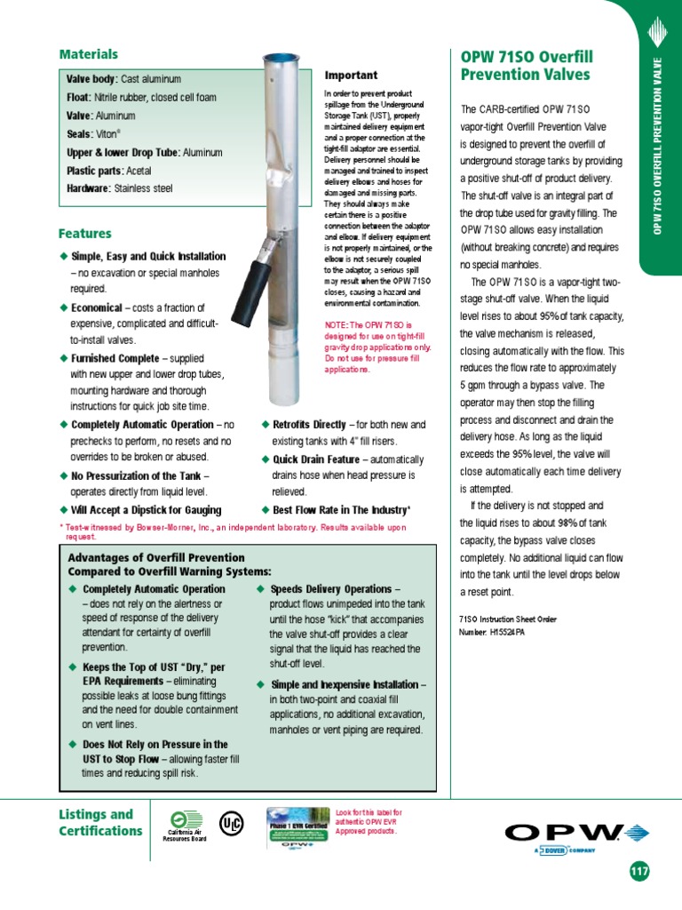 71SO Overfill Prevention Opw | PDF | Valve | Building Materials