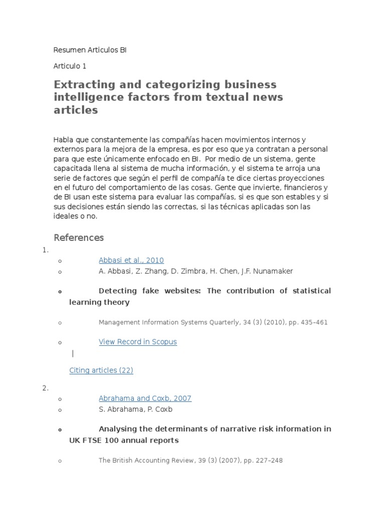 Extracting and Categorizing Business Intelligence Factors From Textual ...