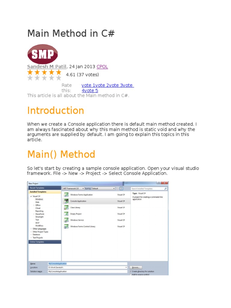 Main Method In C Sandesh M Patil Pdf Method Computer Programming Command Line Interface 