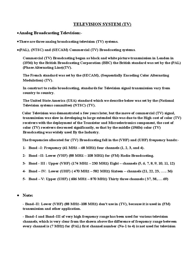 Television System (TV) Analog Broadcasting Television:-: Z Z Z Z Z Z Z ...