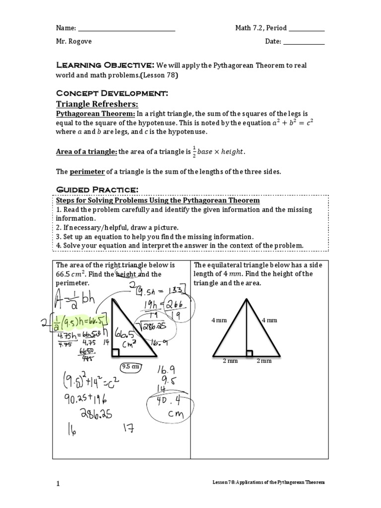 Lesson 78 Applications of The Pythagorean Theorem | PDF