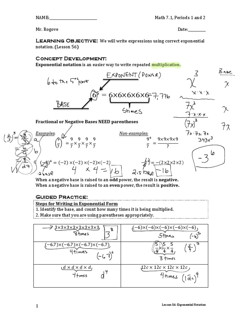 Lesson 56-Exponential Notation | PDF | Teaching Methods & Materials