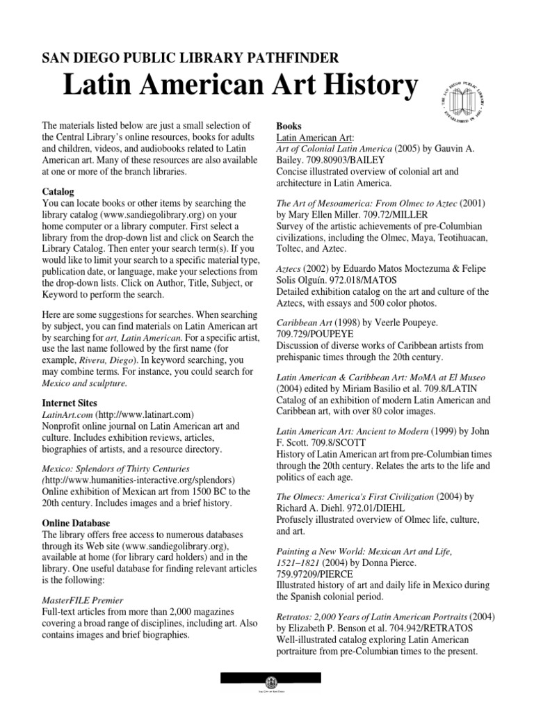 Latin American Art History: San Diego Public Library Pathfinder | PDF ...