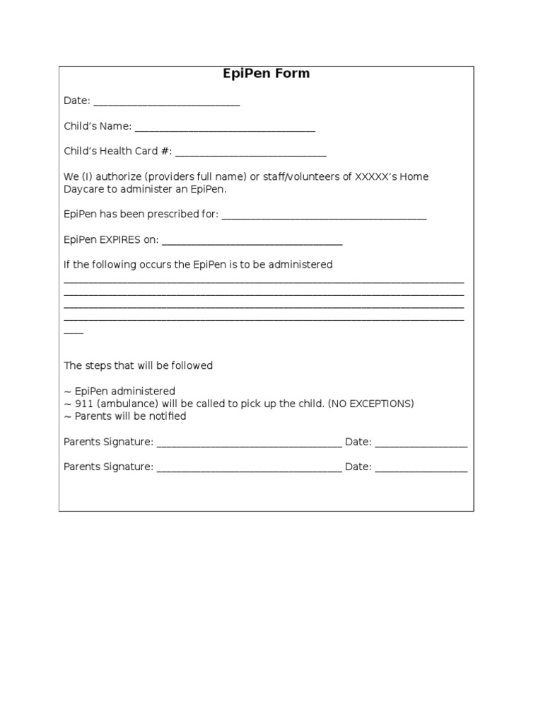 Shared Epipen Form | PDF