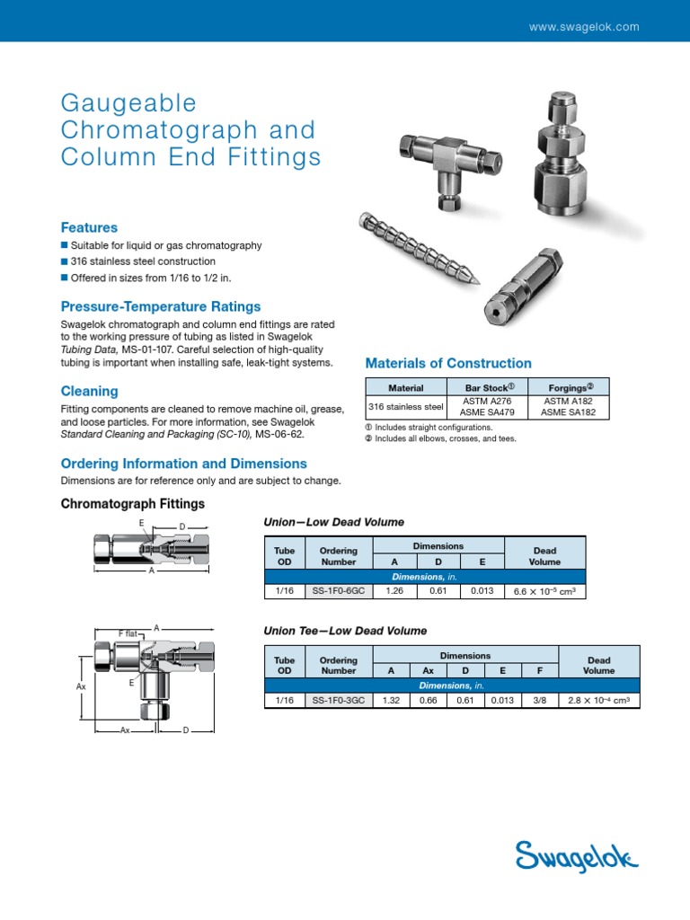 Swagelok GC Fittings | PDF | Chromatography | Gas Chromatography