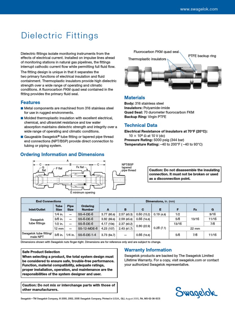 Swagelok Dielectric Fittings | PDF | Pipe (Fluid Conveyance ...
