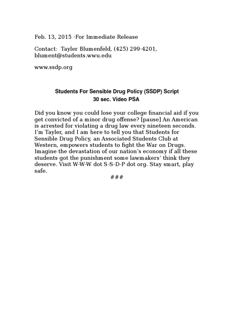 College Aid Risk from Drug Offenses PSA | PDF