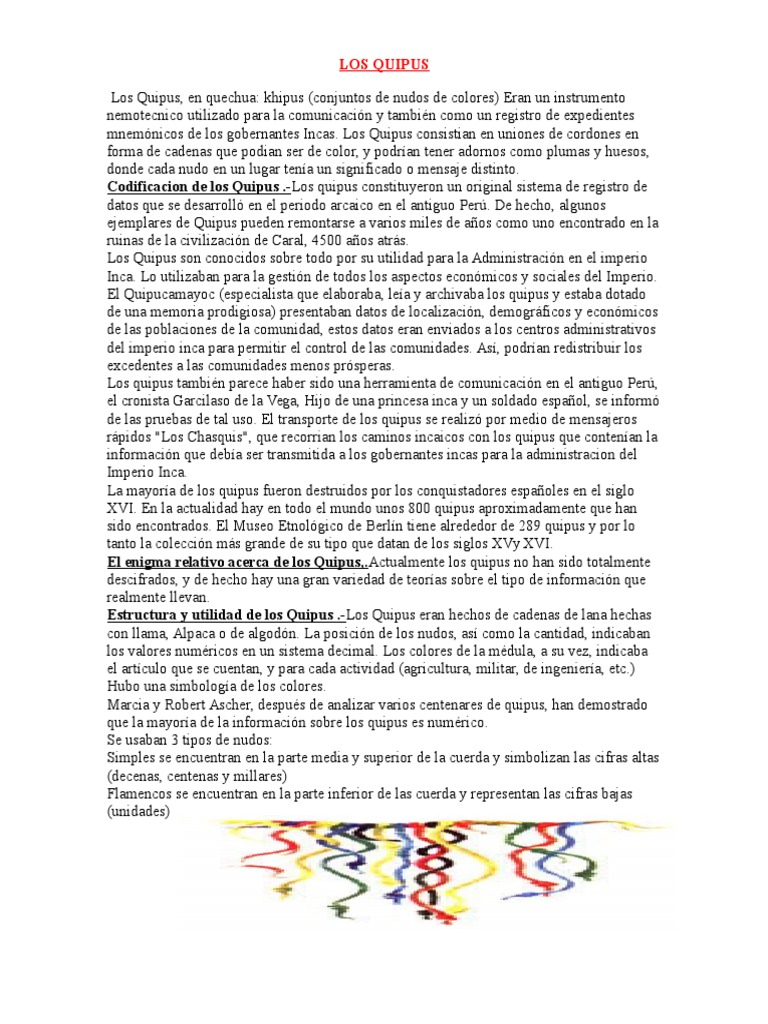 Los Quipus | PDF | Imperio Inca | Cultura (general)