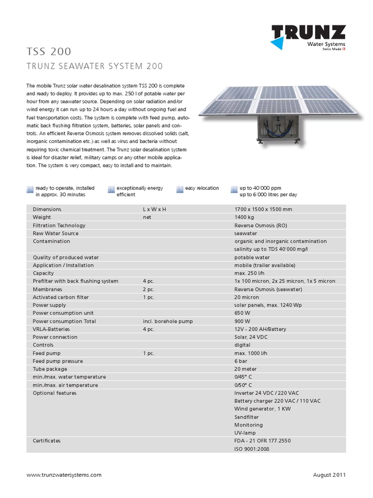 Trunz Seawater System 200: August 2011 | PDF