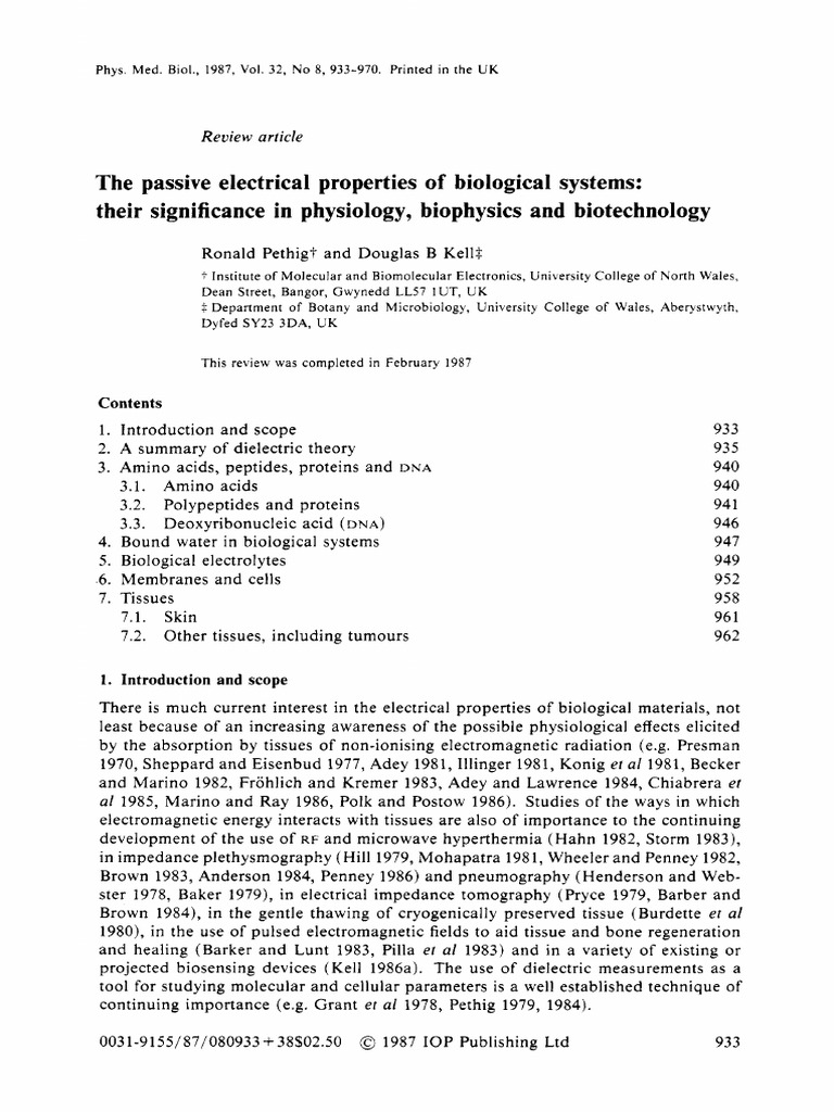 The Passive Electrical Properties of Biological Systems - Their ...