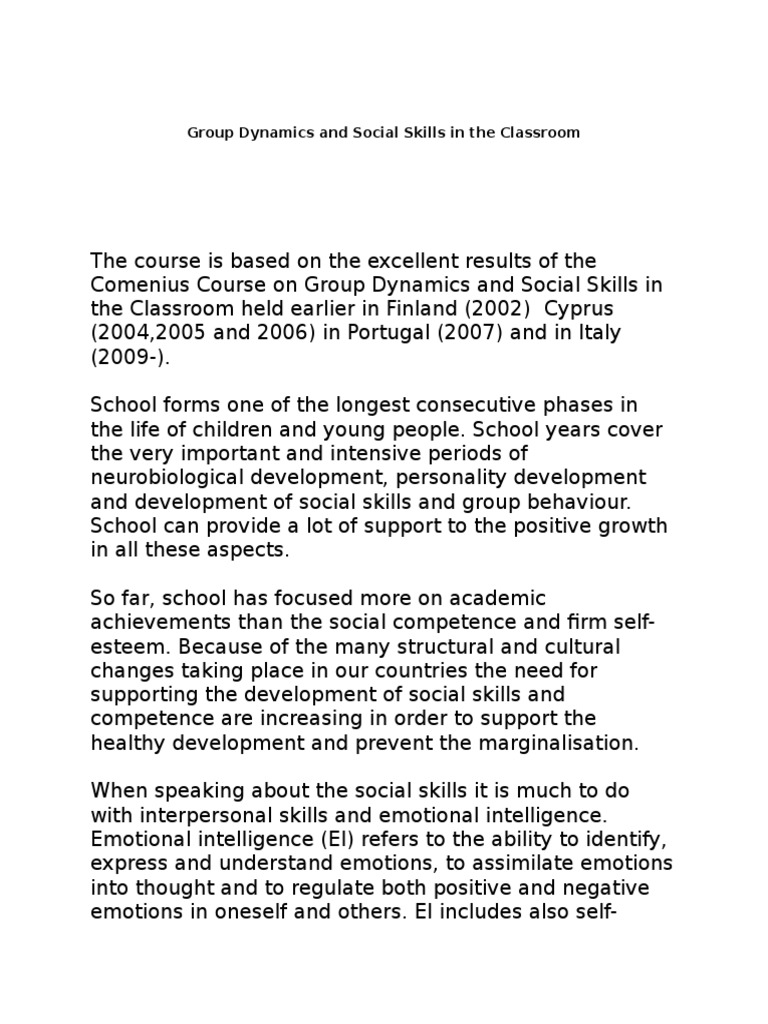 Classroom Group Dynamics Course Overview | PDF | Social Skills ...