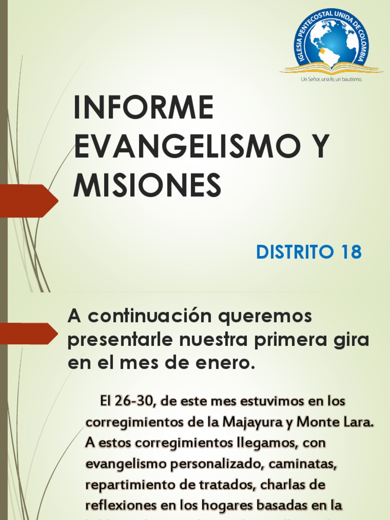 Informe Evangelismo y Misiones Dto 18 | PDF
