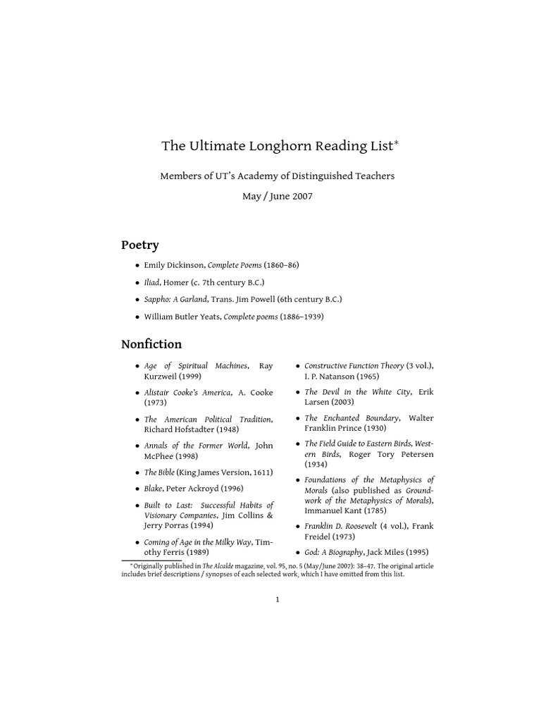 The Ultimate Longhorn Reading List | PDF | Poetry